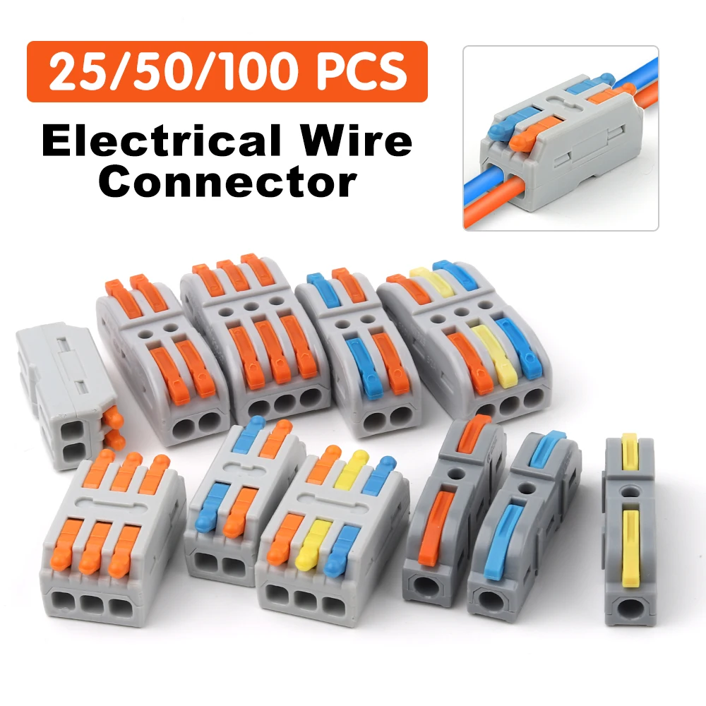 25/50/100 PCS Push-in Electrical Wire Connector Butt Terminal Block ...