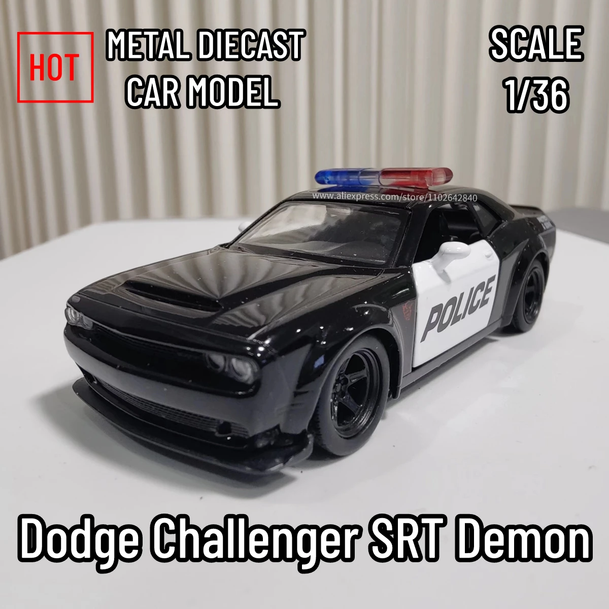 1-36-Car-Model-Dodge-Challenger-SRT-Demon-Police-Scale-Metal-Diecast ...
