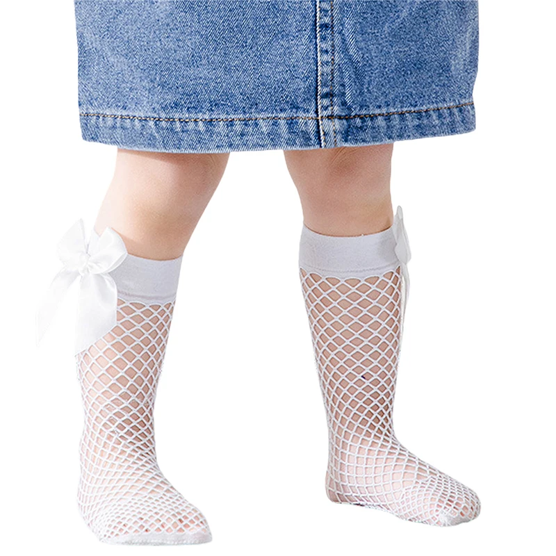 Kids Baby Girl’s Knee high Fishnet Socks Hollowed Bowknot Elastic ...
