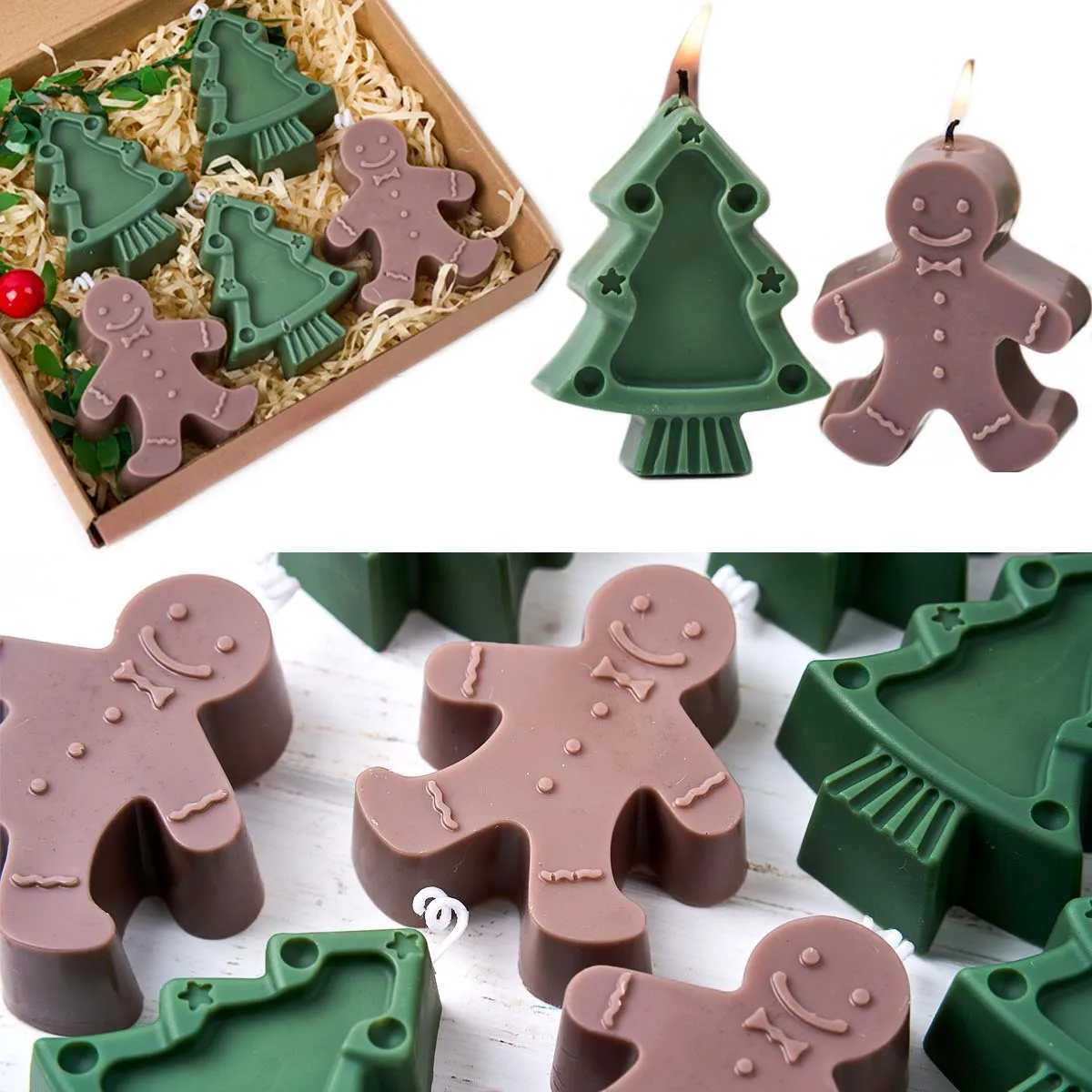 Xmas Series Silicone Candle Mold DIY Cartoon Gingerbread Man Christmas ...
