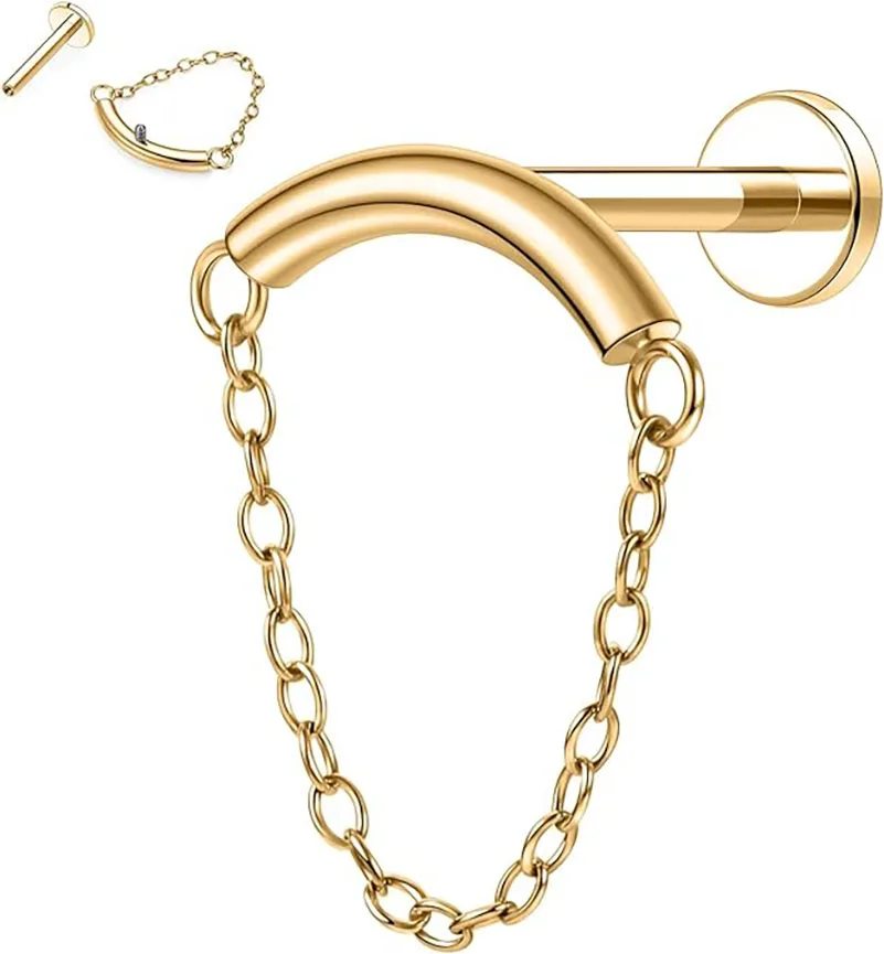 1PC-ASTF136-G23-Titanium-earrings-Curved-Labret-Chains-Flat-Back-for ...