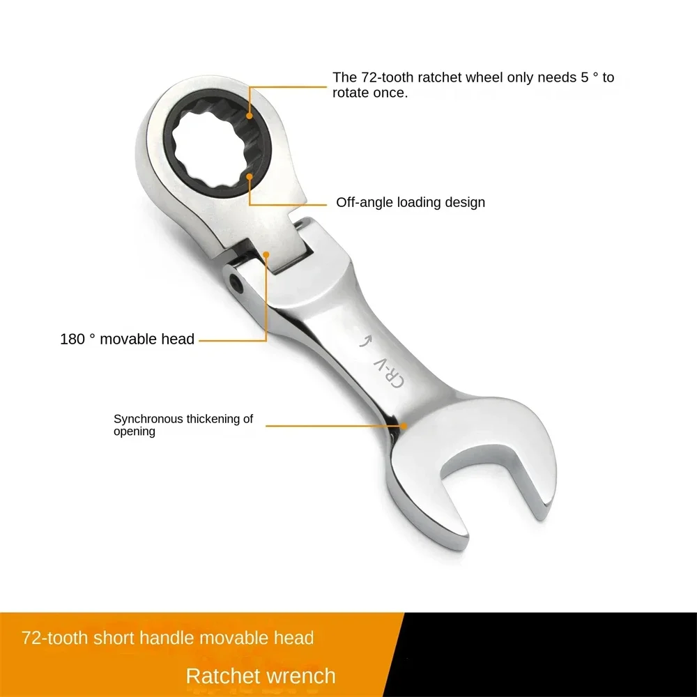 Mini Short Handle Ratchet Wrench with Movable Head, Quick Dual-purpose ...