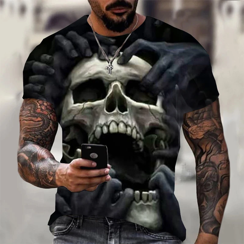 2022-Summer-Cool-Skull-Printed-T-shirt-Short-Sleeve-Clothes-Streetwear ...