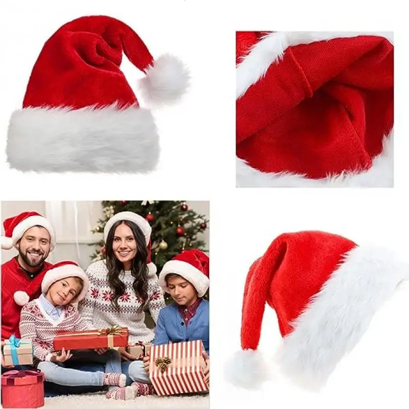 1-5pcs-Merry-Christmas-Hats-Soft-Thick-Plush-Kids-Adults-Hat-for-Xmas ...