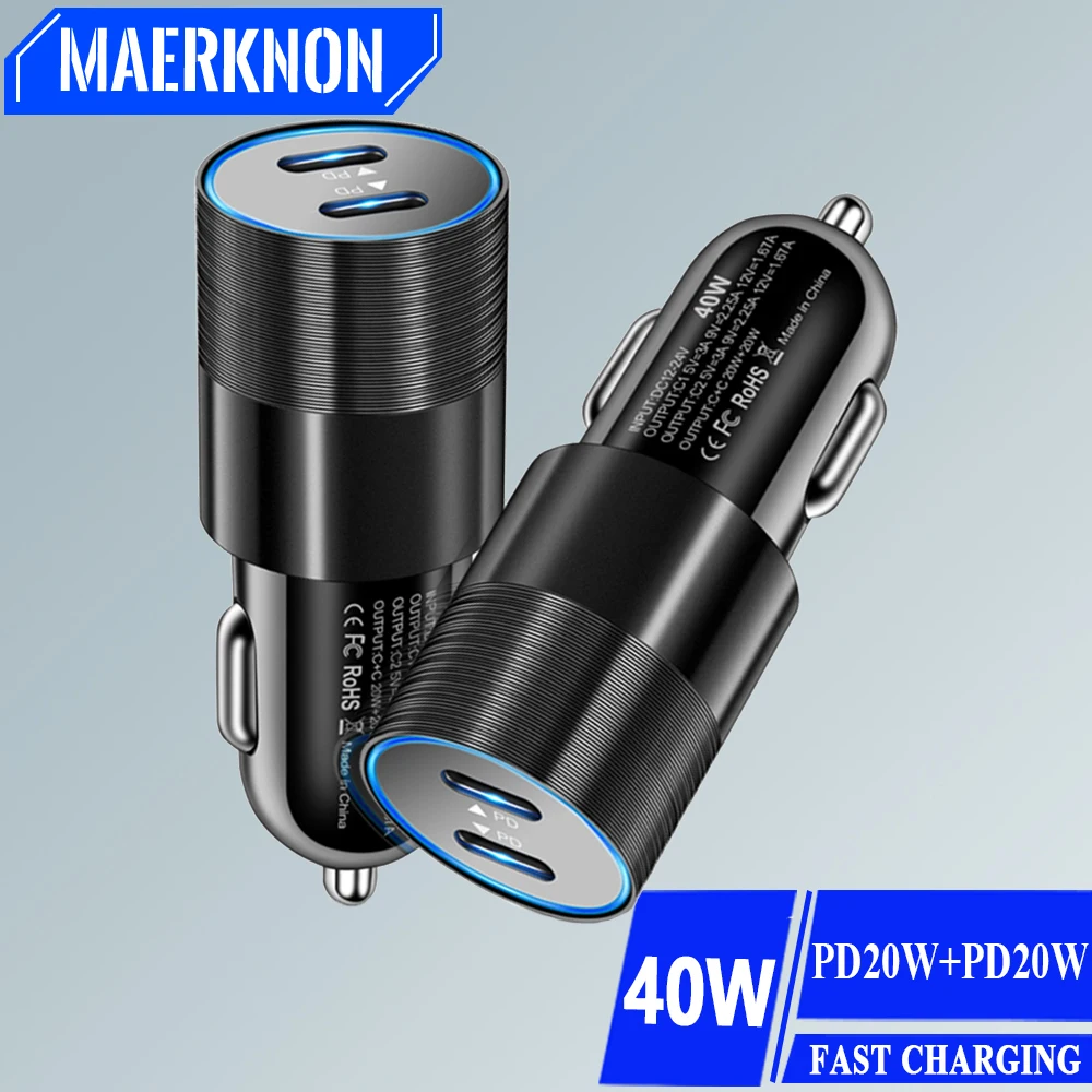 40W-Dual-PD-Car-Charger-Adapter-Fast-Charging-Type-USB-C-Quick-Charger ...