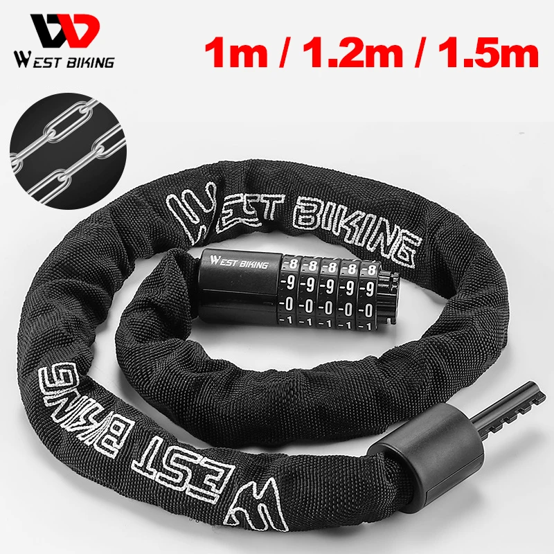 WEST-BIKING-100-150cm-Bicycle-Chain-Code-Lock-Safety-5-Digit ...