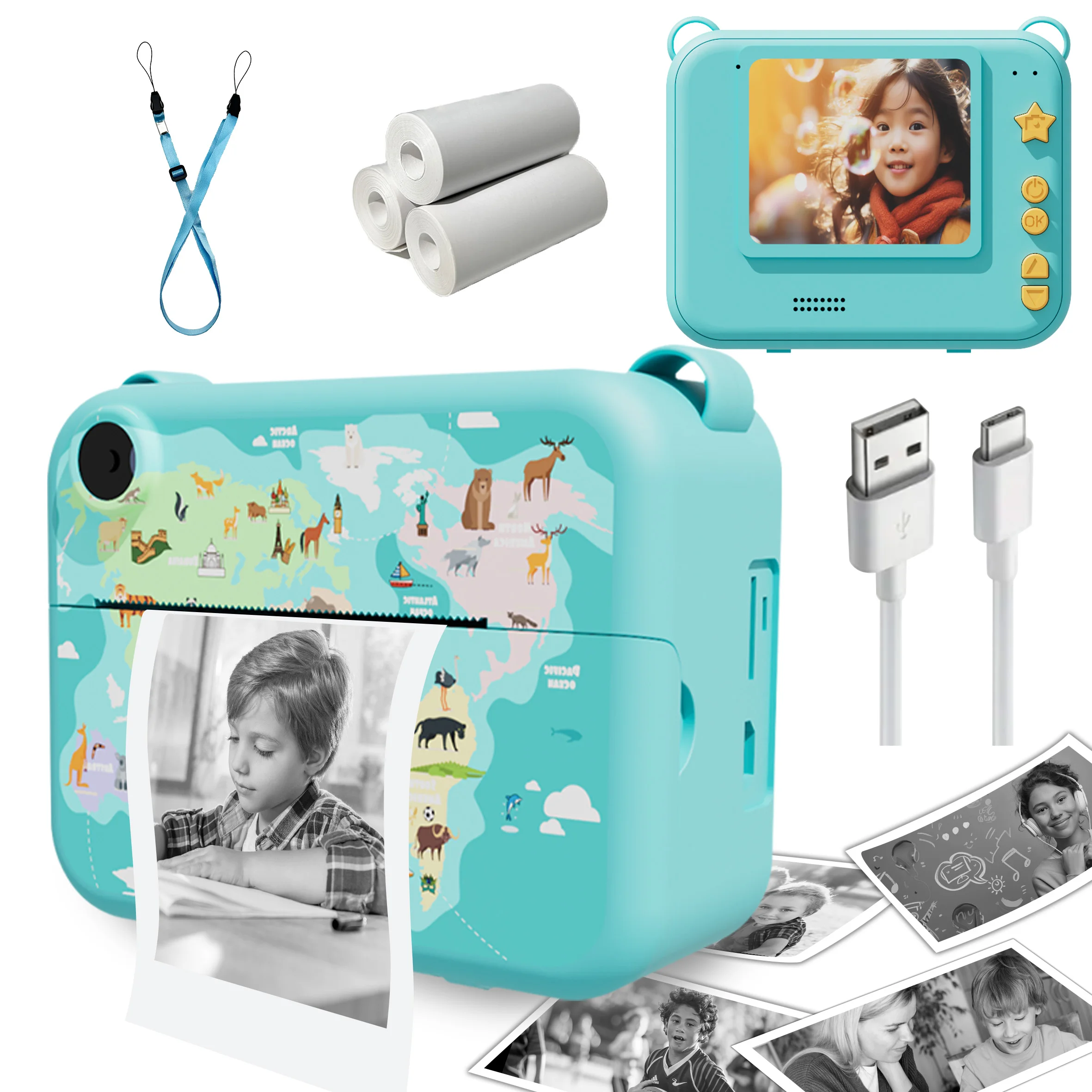 Kids Camera Digital Children Camera Instant Print Photo 1080P HD Video ...