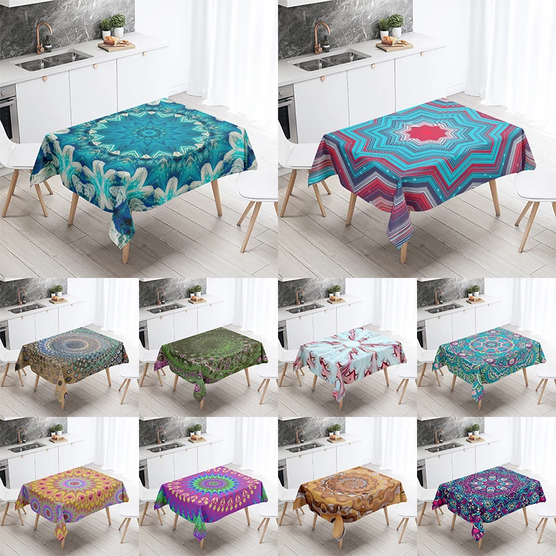 Psychedelic-Geometric-Mandala-Pattern-Rectangular-Tablecloth-Waterproof ...