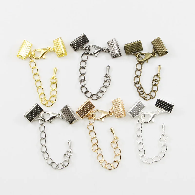 10pcs Ribbon Leather Cord End Fastener Clasps With Chains Lobster ...