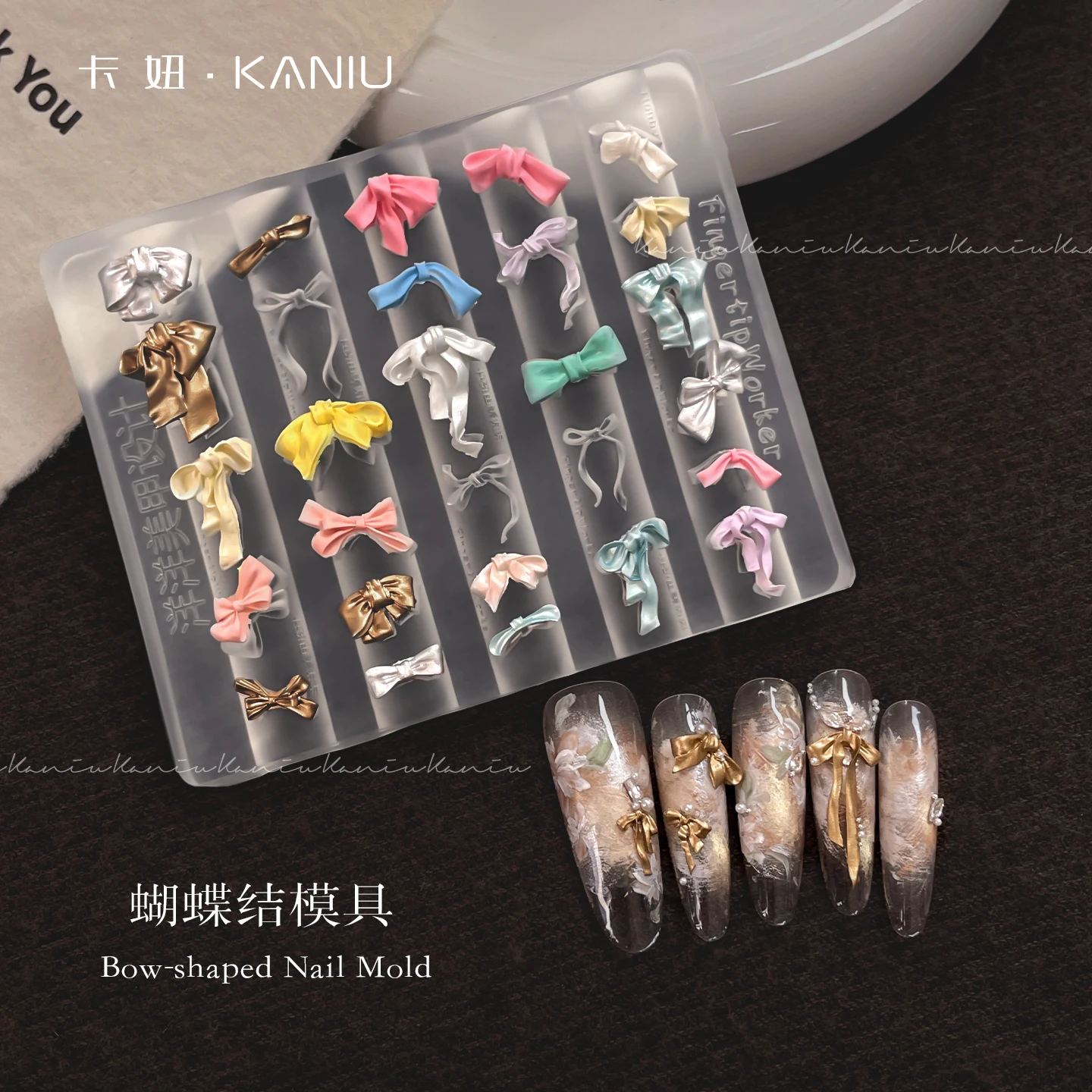 1pc 3D Elegant Ribbon Bow Silicone Mold Long Ribbon Nail Art Hand ...