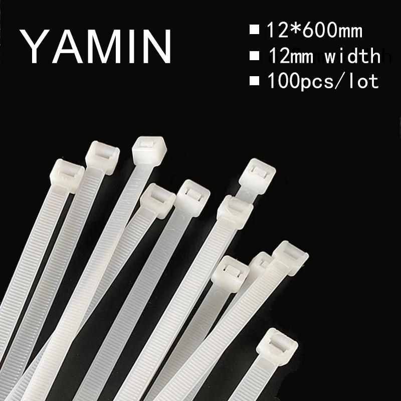 100pcs/lot 12*600mm Self-Locking Plastic Nylon Cable Tie Wire Organizer ...
