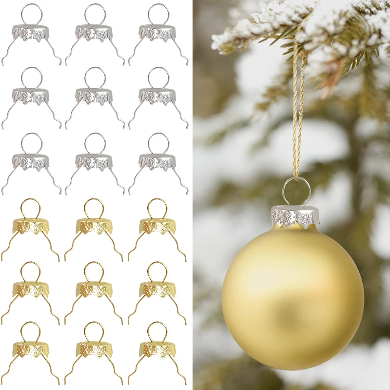 50-100Pcs-Christmas-Ball-Caps-Gold-Silver-Removable-Metal-Hanger-Caps ...
