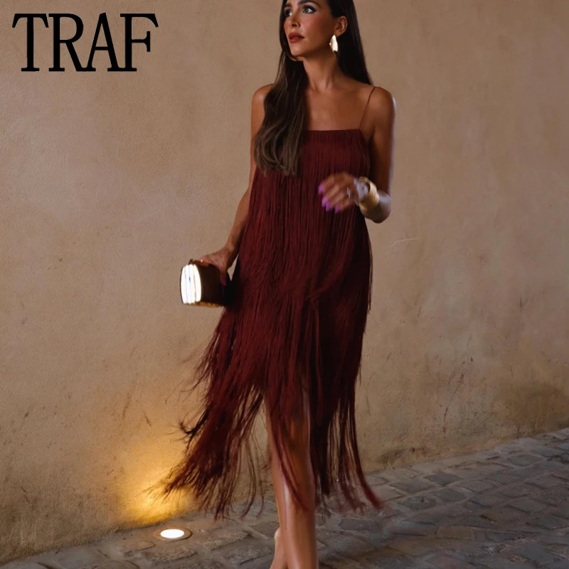 TRAF-vestido-sin-mangas-con-borlas-para-mujer-con-espalda-descubierta ...