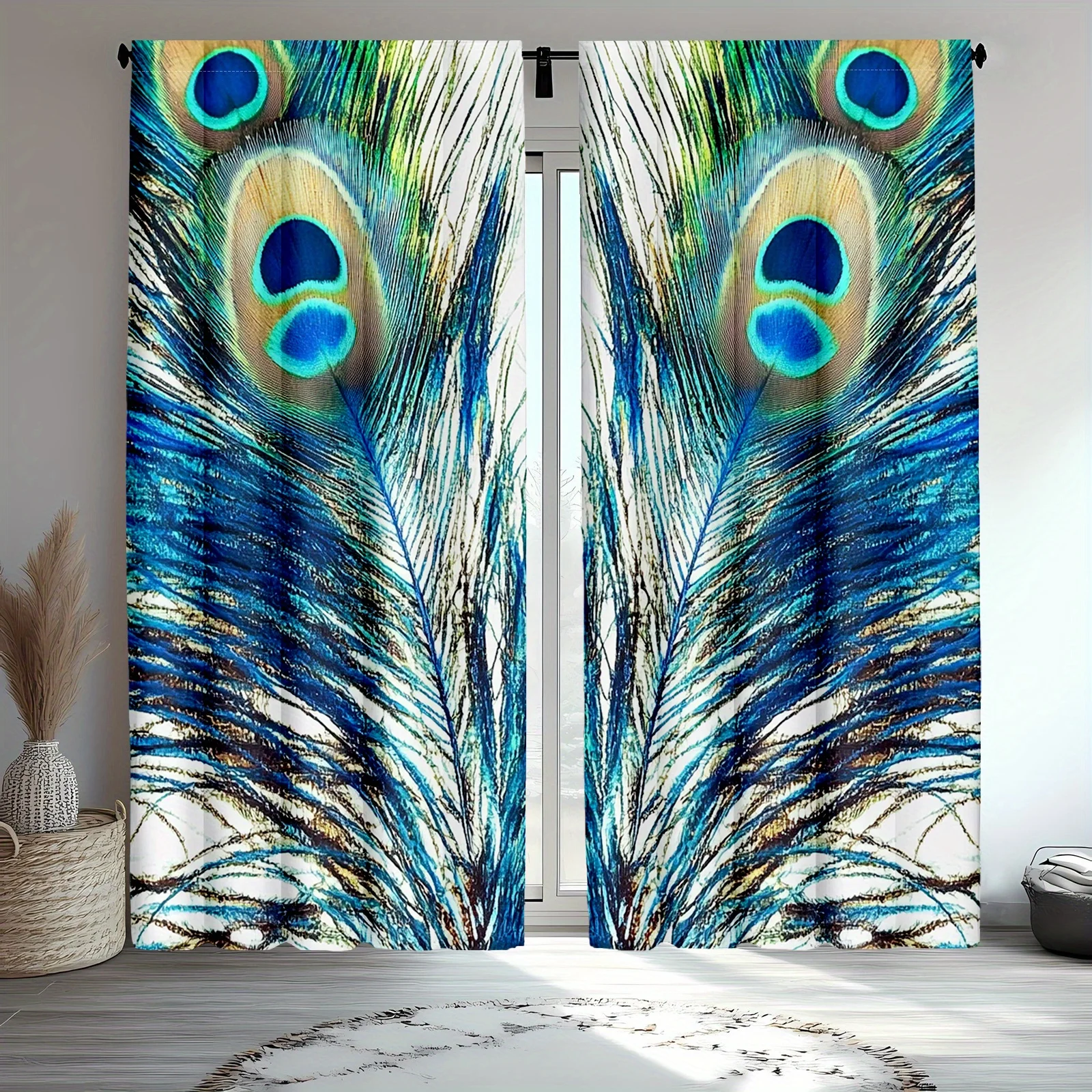 2pcs Vintage Peacock Feather Curtains, Modern Home for Living Room ...