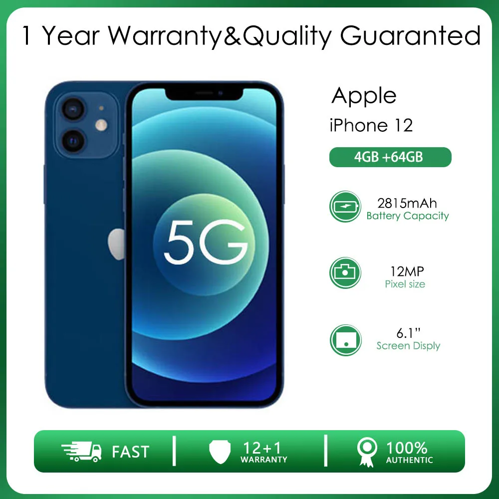 Original desbloqueado apple iphone 12 face id 5g hexa core 4gb ram 64 ...