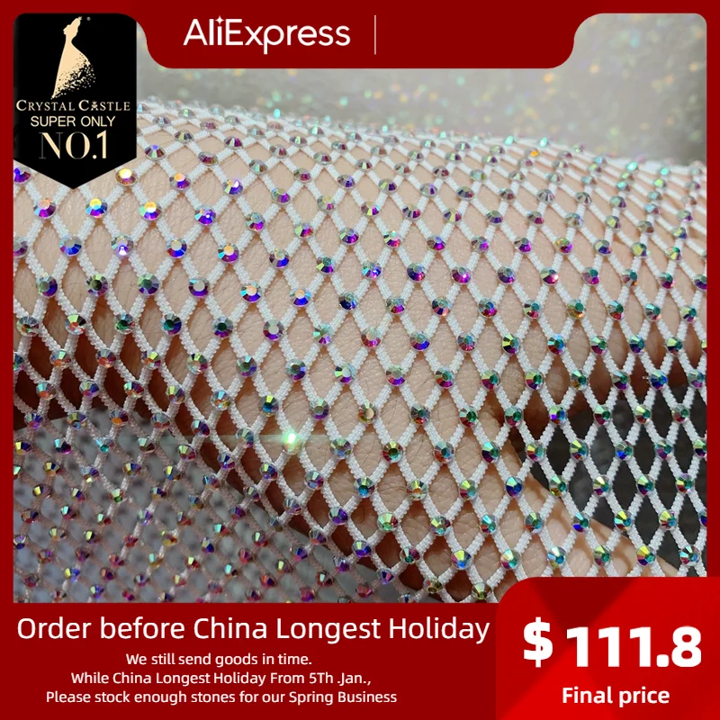 Crystal Castle Big Size 2yard Diamond Net White AB Stones Strass Mesh ...