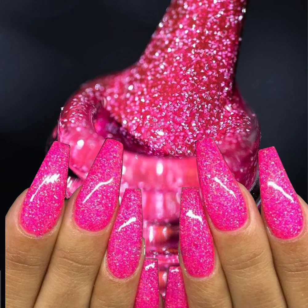 1Pc-7ml-Neon-Pink-Reflective-Gel-Polish-Glitter-Diamond-Nail-Polish ...