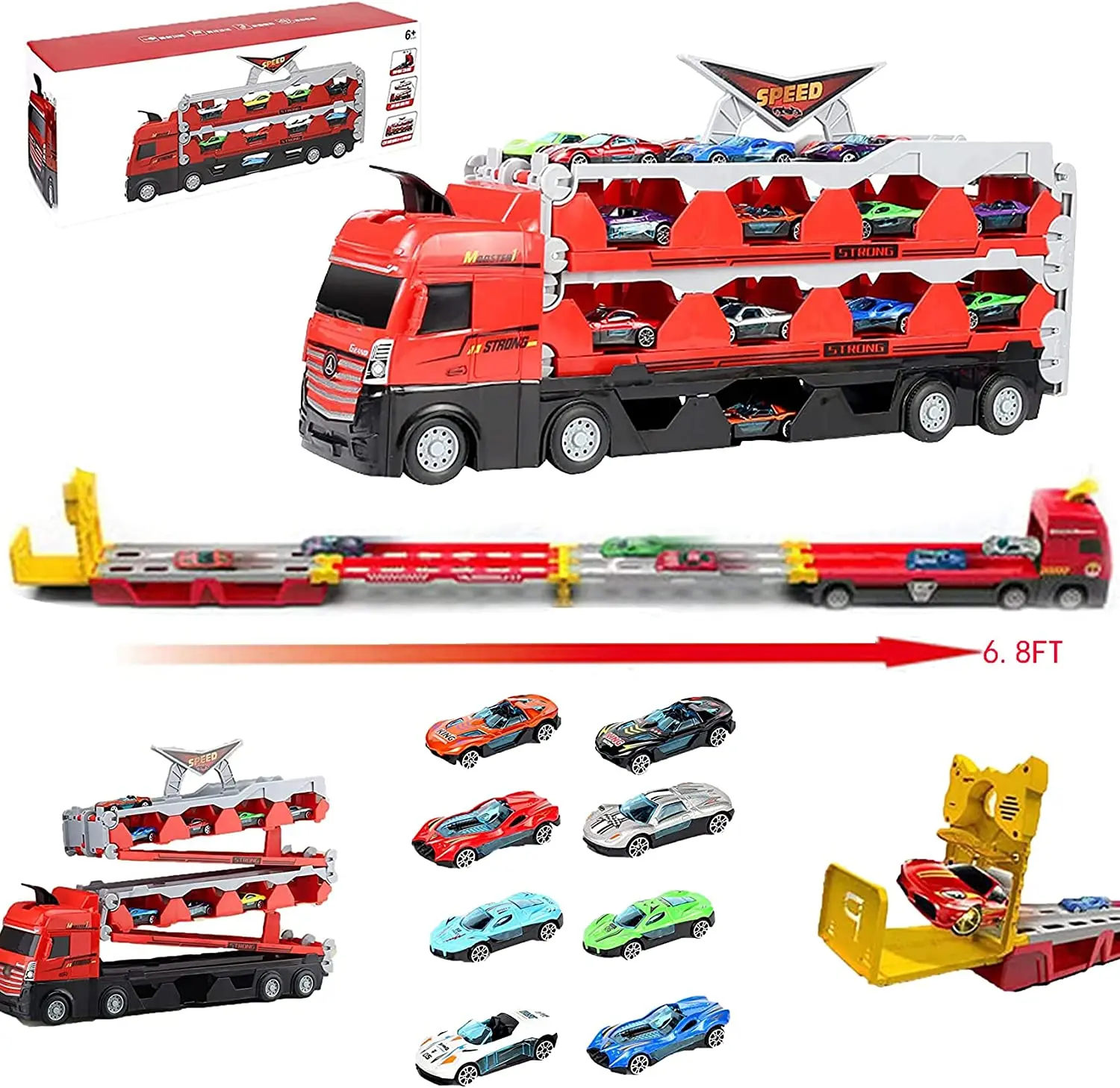 2023 New Mega Hauler Truck with Ejection Race Track, Kids Deform ...