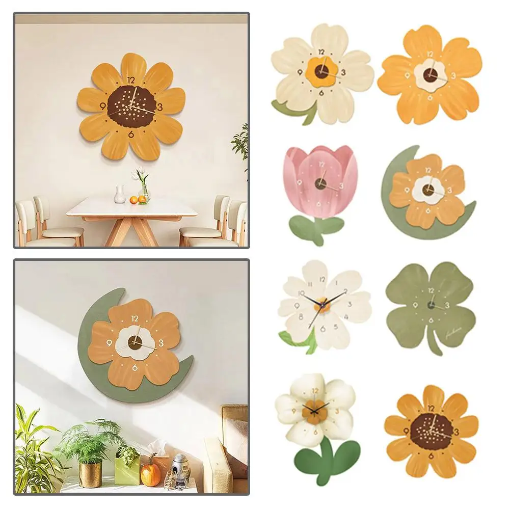 Simple-Flower-Wall-Clock-Handmade-Flower-Shape-Slient-Christmas-Decor ...