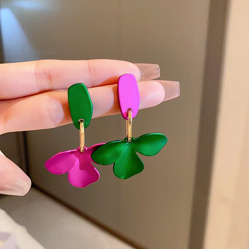 2024-Summer-Trend-Korean-Green-Rose-Color-Flower-Drop-Earrings-for ...