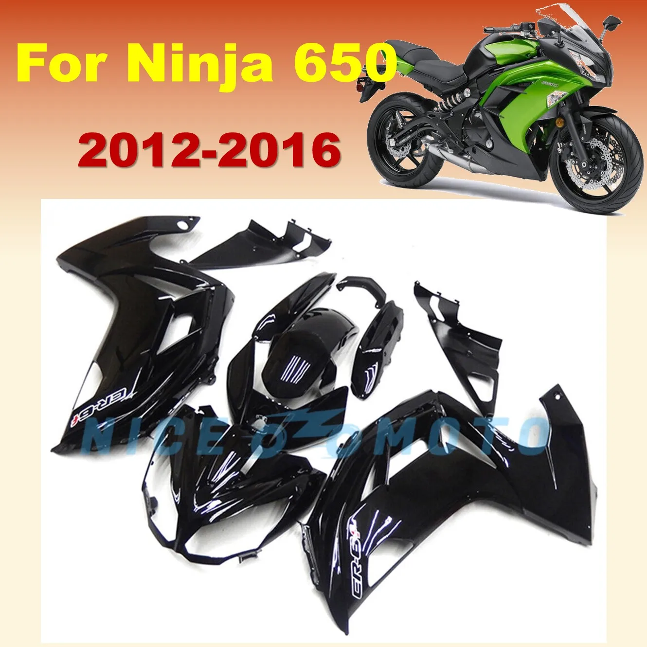 Gloss Black Fairing Kit For Ninja 650 2012 2013 2014 2015 2016 ER-6F ...