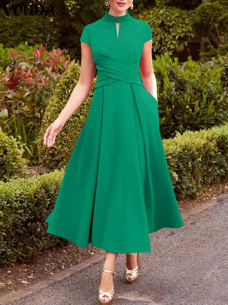 Women Dress 2023 VONDA Elegant Short Sleeve Office Lady Midi Dress ...