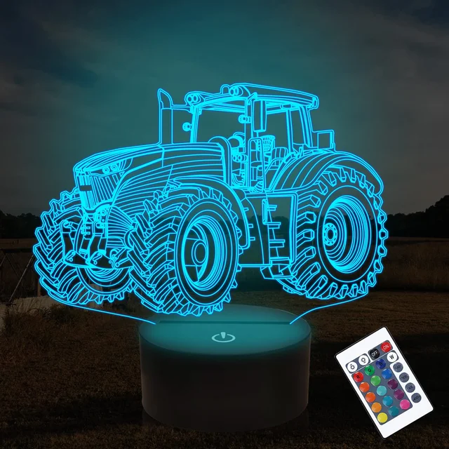 Tractor 3D Illusion Night Lamp, 16 Color Change Dimmable Hologram Light ...