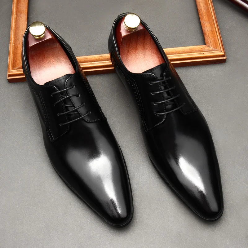 2022 Sapatos Formais Clássicos Moda Masculina Lace Up Couro Genuíno ...