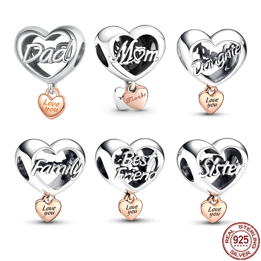 Abalorio-de-plata-de-ley-925-para-pap-madre-hermana-coraz-n-familiar ...