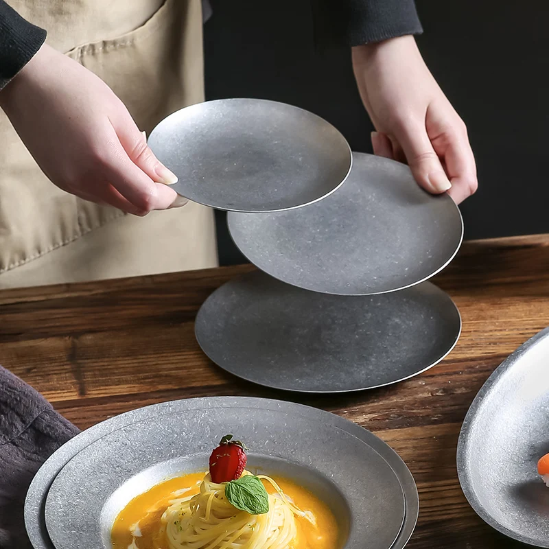 American Dinner Plate Simple Stylish Solid Color Soup Bowl Stainless ...