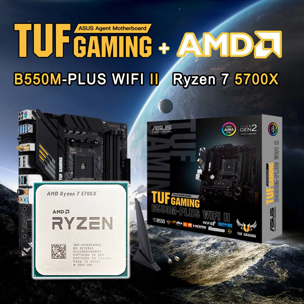 AMD New Ryzen 7 5700X R7 5700X CPU+ASUS TUF B550M PLUS WIFI II Motherboard AM4 CPU Processor ...