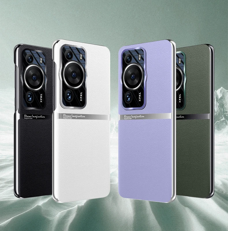 funda-For-Huawei-P60-Pro-Case-Luxury-Plain-PU-Leather-Electroplating ...