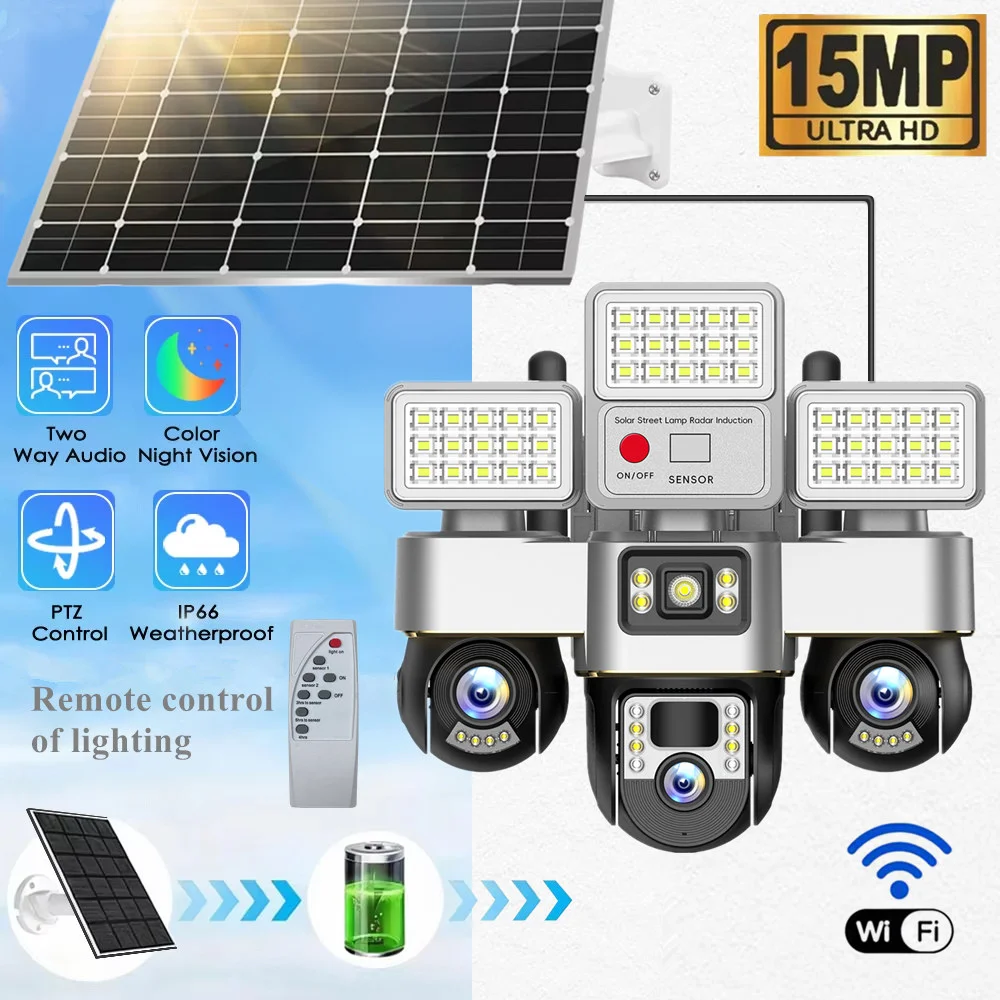 15MP Solar Cam Zoom Lens Three Screen 16000mAh Battery Security Solar ...