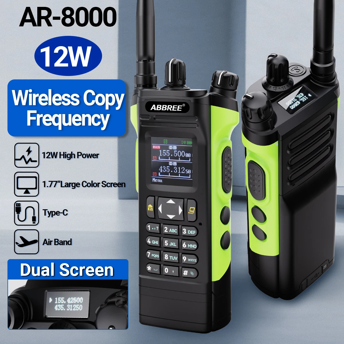 ABBREE-AR-8000-Air-Band-Walkie-Talkie-Dual-PTT-Dual-Display-High-Power ...