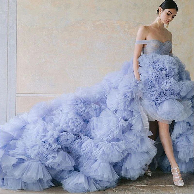 Gorgeous-Lilac-Puffy-Ruffles-Tulle-Wedding-Gowns-2022-High-Low-Long ...