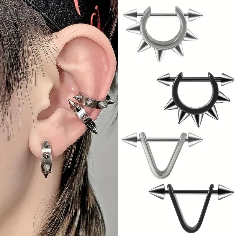 A-o-inoxid-vel-Cone-Ear-Cartilagem-Spike-Hoop-Brinco-Tragus-Helix-Daith ...