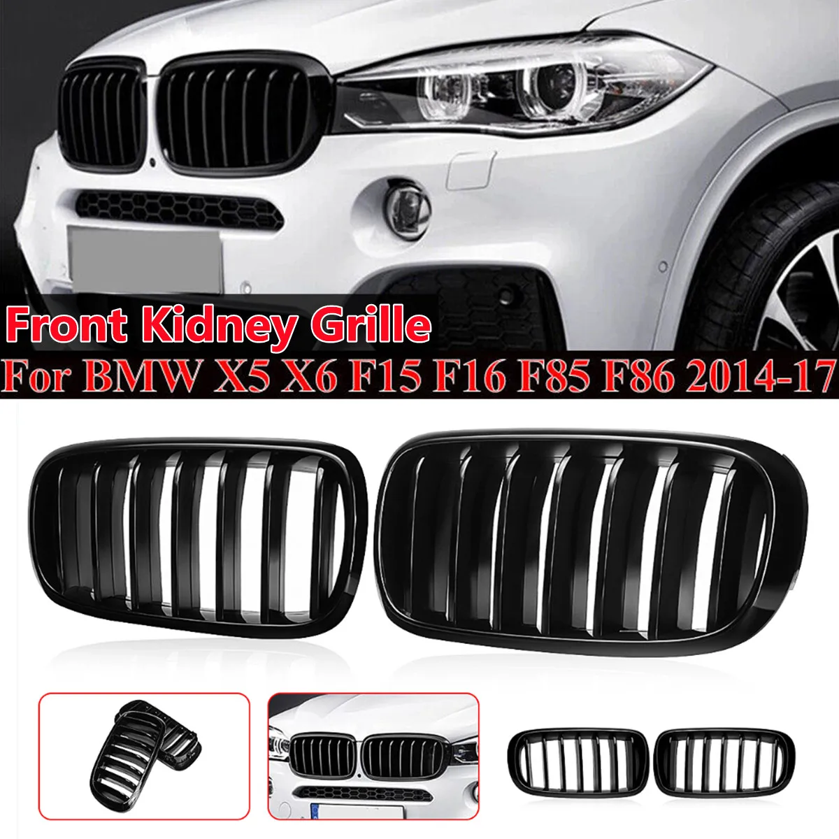 BMW F15 X5 F16 X6 용 광택 블랙 프론트 키드니 스포츠 그릴, 싱글 슬랫, 2014 2017 메쉬, 레이싱 그릴 ...