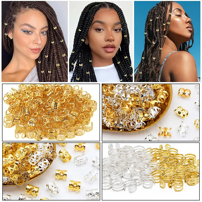 50Pcs-Pack-Metal-Golden-Silver-Hair-Cuffs-Loc-Rings-for-Braids-Clips ...