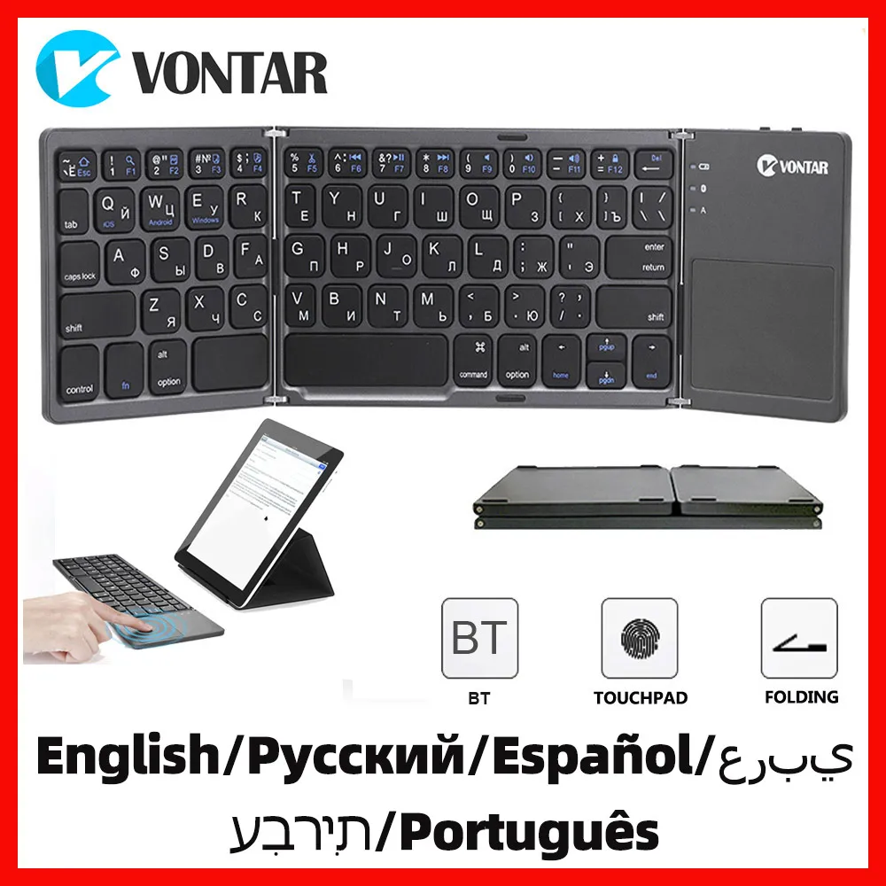 Teclado Bluetooth plegable inalámbrico Klavye, Inglés/ruso/español ...