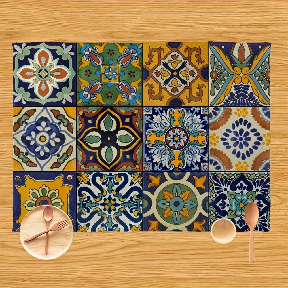 2pc-Placemats-Linen-Mexican-Talavera-Ceramic-Tile-Placemats-Set-Day-Of ...