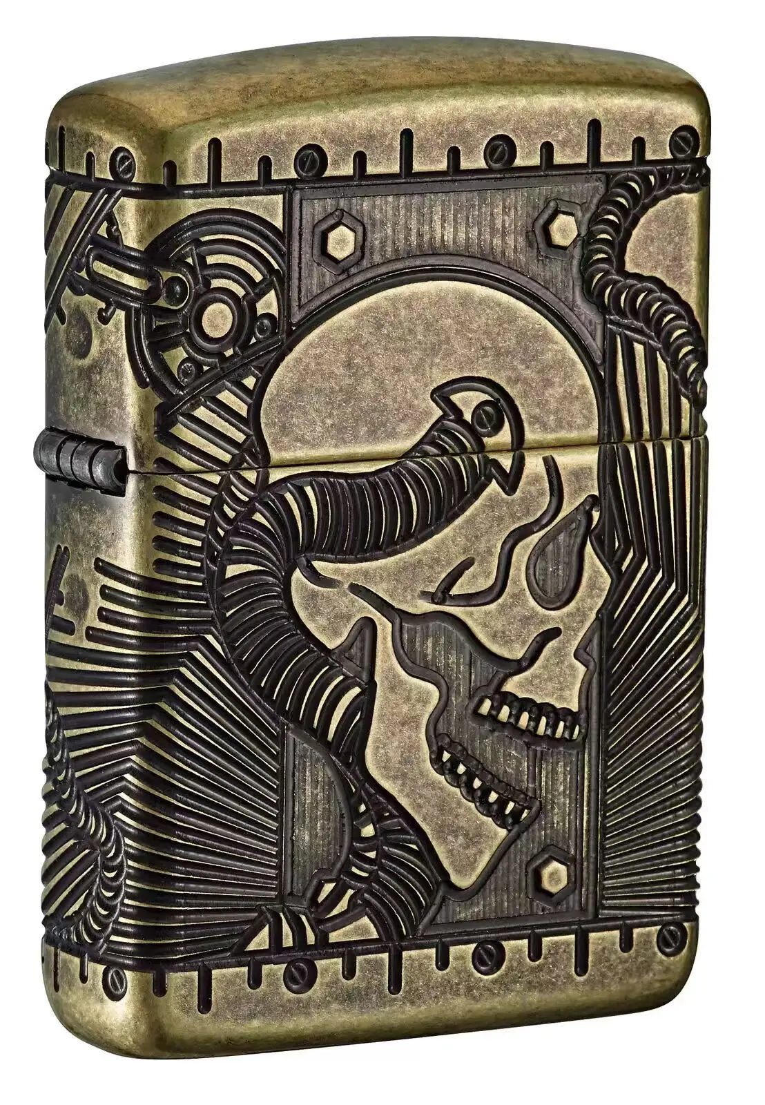 Encendedor Zippo Armor de Latón Antiguo con Calavera y Engranajes ...