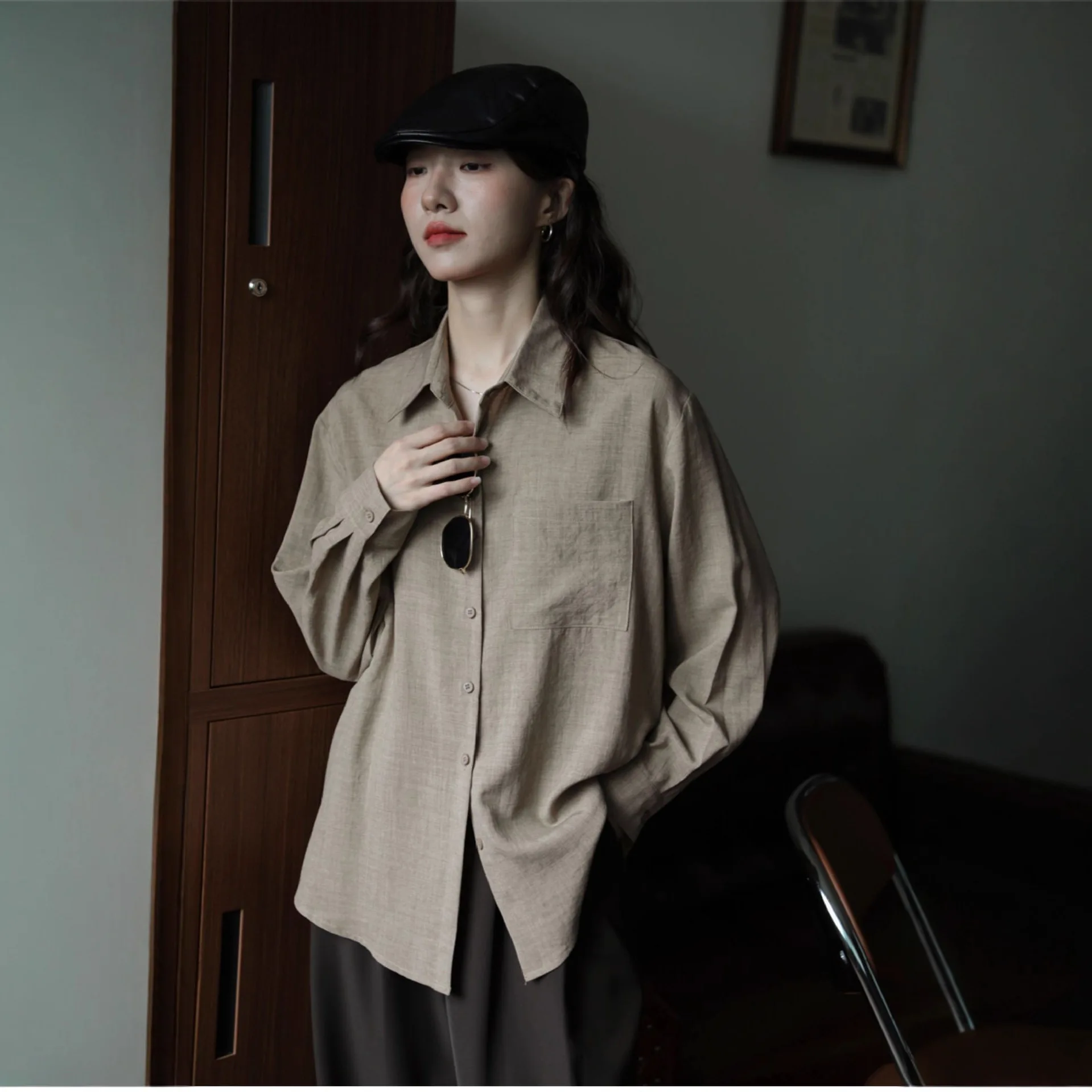 Retro Hong Kong Style Long Sleeve Shirt Women Loose Slimming Design ...
