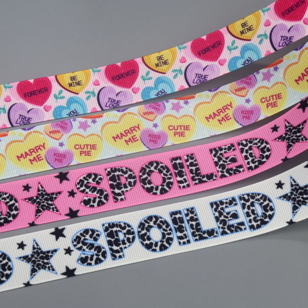DHK 7/8'' 10yards Spoiled Love Marry Heart Printed Grosgrain Ribbon ...