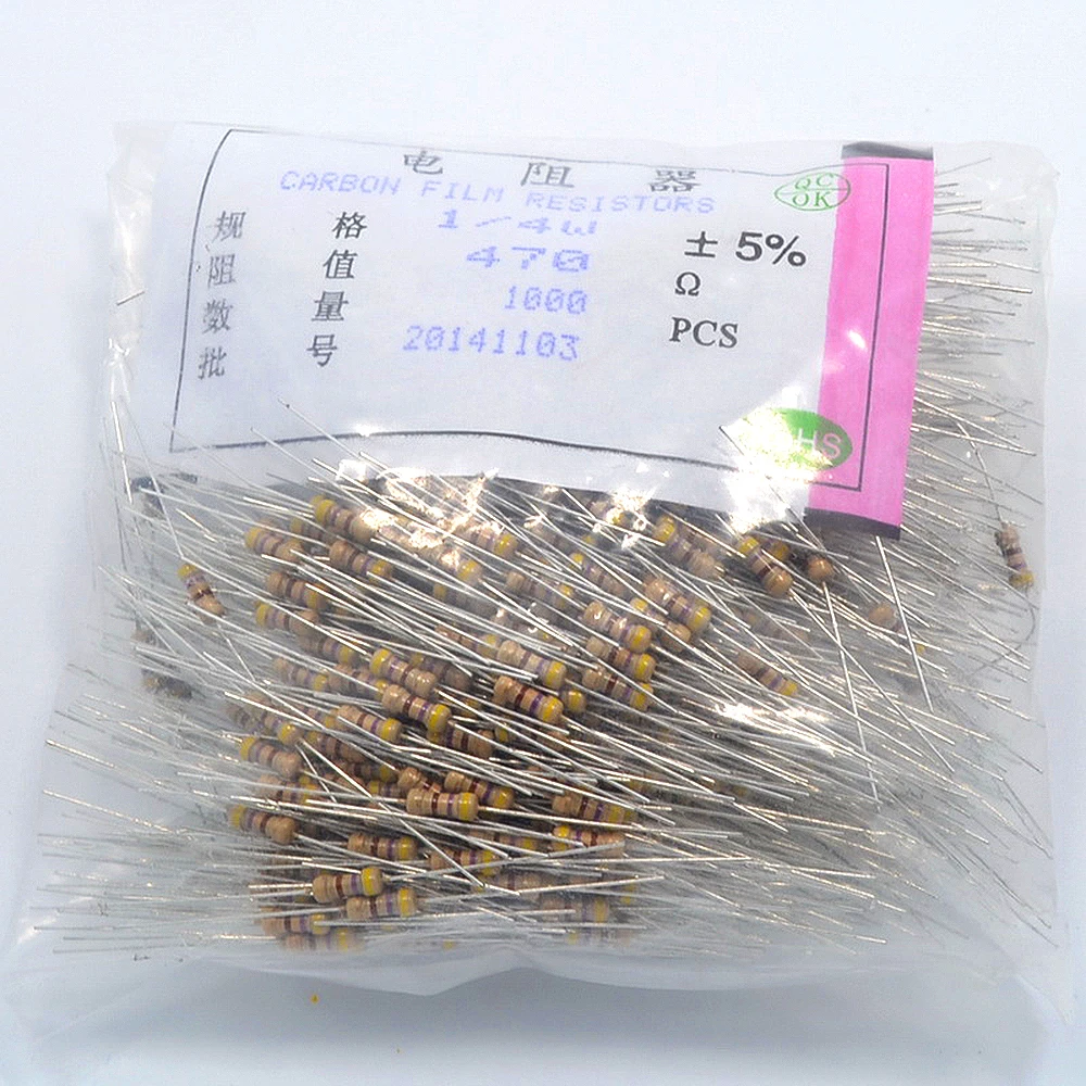 500 pçs 470 ohm resistores 1/4w ideal para dc 12v leds 470r 5% carbono ...