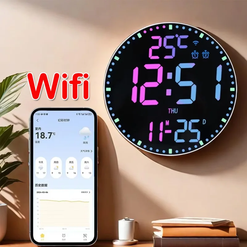 Smart-Wifi-Colorful-LED-Large-Digital-Wall-Clock-Temperature-Date-Week ...