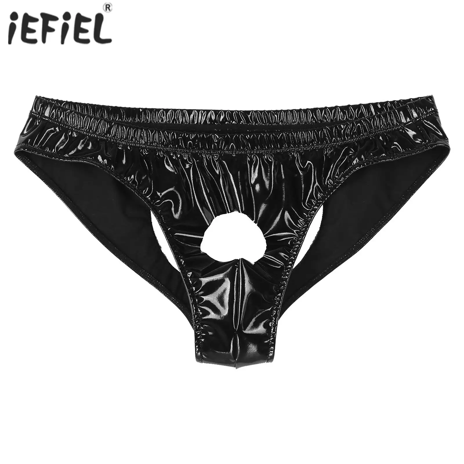 남성용 란제리 속옷 로우 웨이스트 브리프 광택 섹시 라텍스 팬티 젖은 모양 특허 가죽 브리프 할로우 아웃 오픈 엉덩이
