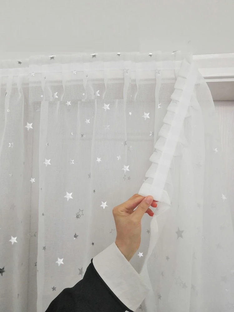 Magic Paste Self-adhesive Bling Bling Tulle Curtains Punch-free Semi ...