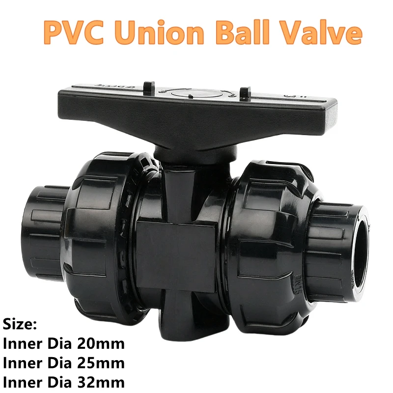 1PC I.D 20/25/32mm Black PVC Union Ball Valve Manual Switch Chemical ...