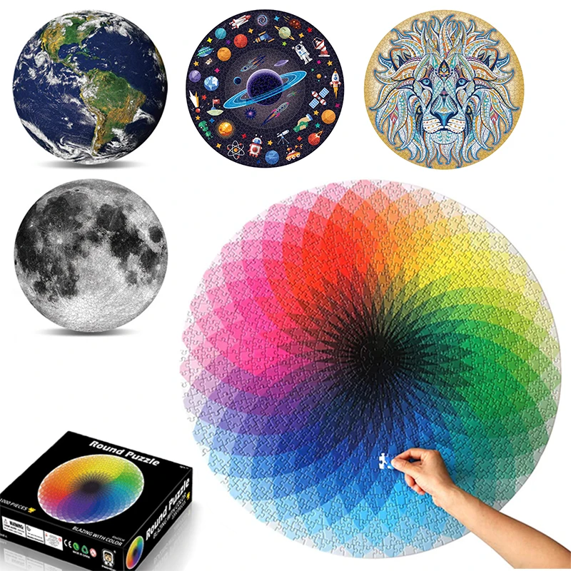 1000 Piece Round Puzzles for Adults Teen Gradient Color Rainbow Large ...