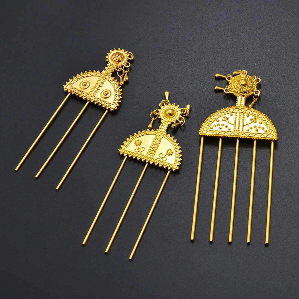 Anniyo Ethiopian Hairpin Jewelry Gold Color Ethiopian Hair Combs Africa ...